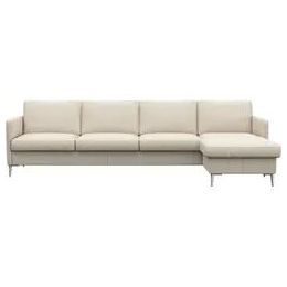 Ecksofa FLEXLUX "Fiore, L-Form, bequem und komfortabel durch hochwertigem Sitzaufbau" Sofas Gr. B/H/T: 280cm x 85cm x 159cm, Echtleder, Chaiselongue rechts, weiß (warm white) schmale Armlehnen, Kaltschaum, Füße Alu