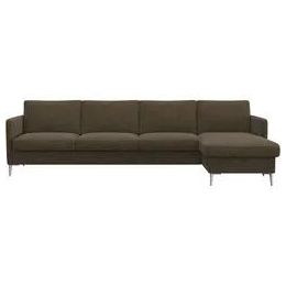 Ecksofa FLEXLUX "Fiore, L-Form, bequem und komfortabel durch hochwertigem Sitzaufbau" Sofas Gr. B/H/T: 280cm x 85cm x 159cm, Lederoptik, Chaiselongue rechts, braun (camel brown) schmale Armlehnen, Kaltschaum, Füße Alu