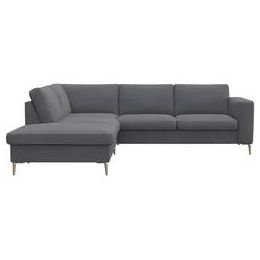 Ecksofa FLEXLUX "Fiore, L-Form" Sofas Gr. B/H/T: 241cm x 85cm x 225cm, Lederoptik, Ottomane links, grau (elephant gre) breite Armlehnen, Füße AluEiche, BT 241225 cm, Kaltschaum im Sitz