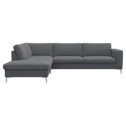 Ecksofa FLEXLUX "Fiore, super Sitzkomfort durch Kaltschaum im Sitz, L-Form" Sofas Gr. B/H/T: 273cm x 85cm x 225cm, Lederoptik, Ottomane links, grau (elephant gre) breite Armlehnen, Füße Alu