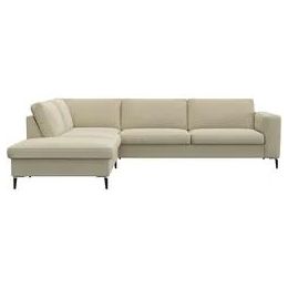 Ecksofa FLEXLUX "Fiore, L-Form, bequem und komfortabel durch hochwertigem Sitzaufbau" Sofas Gr. B/H/T: 273cm x 85cm x 225cm, Chenille, Ottomane links, beige (sandy beige) breite Armlehnen, Kaltschaum, Füße Alu+schwarz