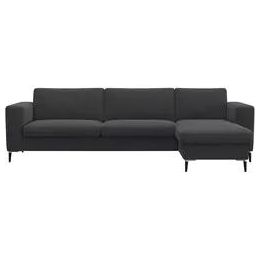 Ecksofa FLEXLUX "Fiore, superbequemer Sitzkomfort durch Kaltschaum im Sitz, L-Form" Sofas Gr. B/H/T: 262cm x 85cm x 92cm, Lederoptik, Chaiselongue rechts, grau (shark grey) breite Armlehnen, Füße Alu+schwarz