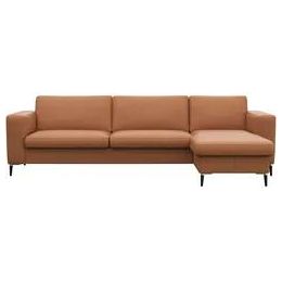 Ecksofa FLEXLUX "Fiore, superbequemer Sitzkomfort durch Kaltschaum im Sitz, L-Form" Sofas Gr. B/H/T: 262cm x 85cm x 92cm, Echtleder, Chaiselongue rechts, braun (modern cogna) breite Armlehnen, Füße Alu+schwarz