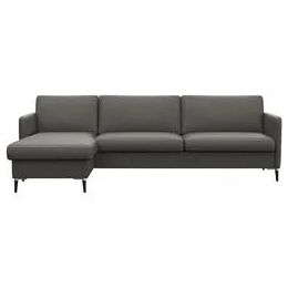 Ecksofa FLEXLUX "Fiore, L-Form" Sofas Gr. B/H/T: 247cm x 85cm x 92cm, Echtleder, Chaiselongue links, grau (warm mineral) schmale Armlehnen, Kaltschaum, Füße Alu+schwarz