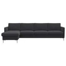 Ecksofa FLEXLUX "Fiore, super Sitzkomfort durch Kaltschaum im Sitz, L-Form" Sofas Gr. B/H/T: 280cm x 85cm x 159cm, Lederoptik, Chaiselongue links, schwarz (gorilla blac) schmale Armlehnen, Füße Alu