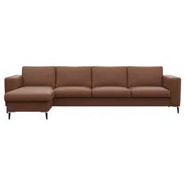 Ecksofa FLEXLUX "Fiore, L-Form" Sofas Gr. B/H/T: 295cm x 85cm x 159cm, Echtleder, Chaiselongue links, braun (old chesnut) breite Armlehnen, Kaltschaum, Füße Alu+schwarz