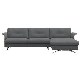 Ecksofa FLEXLUX "Glow bequem und komfortabel durch hochwertigen Sitzaufbau, L-Form" Sofas Gr. B/H/T: 273cm x 81cm x 158cm, Lederoptik, Chaiselongue rechts, grau (elephant grey) Modernes skandinavisches Design