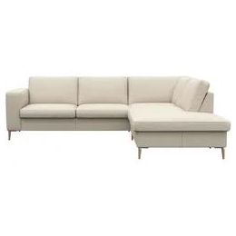 Ecksofa FLEXLUX "Fiore, L-Form" Sofas Gr. B/H/T: 241cm x 85cm x 225cm, Echtleder, Ottomane rechts, weiß (warm weiß) breite Armlehnen, Füße AluEiche, BT 241225 cm, Kaltschaum im Sitz