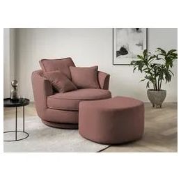 Drehsessel LEONIQUE "MAISIE, Love Seat XXL Lese-Sessel, Big-Sessel mit Hocker" Sessel Gr. Webvelours, B/H/T: 120cm x 86cm x 173cm, rosa (altrosa) Set in MEGA CORD und Web-Velours, drehbar 360 Grad