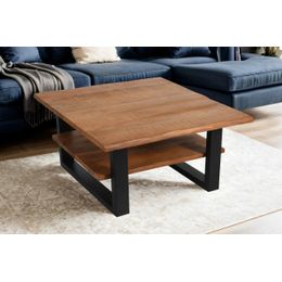 Couchtisch Baumkante massiv Mangoholz honigfarben 90x90 cm schwarz PATRICK