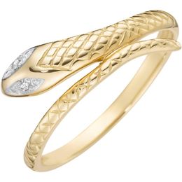 Fingerring Firetti "Schmuck Geschenk Gold 375 Damenring Goldring Schlange bicolor" Fingerringe Gr. 18, 0,01 ct P3 = leicht erkennbare Einschlüsse, Gelbgold 375-Diamanten, 1,8 mm, goldfarben (gelbgoldfarben, weißgoldfarben) Damen mit Diamanten