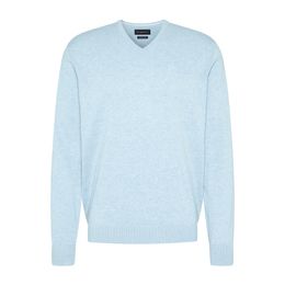 V-Ausschnitt-Pullover Bugatti Gr. L, blau (hellblau) Herren Pullover aus atmungsaktiver Baumwolle und mit Logo-Stickerei