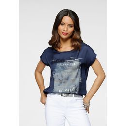 Shirtbluse Laura Scott Gr. 36, blau (marine-grau) Damen Blusen aus Satin mit dezentem Aufdruck