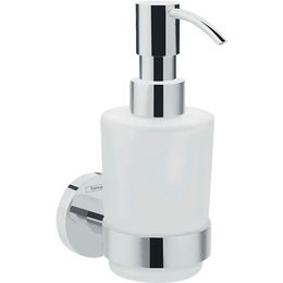 Seifenspender Hansgrohe, silber (chrom), B:6,7cm H:17cm L:12,7cm, Metall, Glas, Dosierspender, Universal Lotionspender