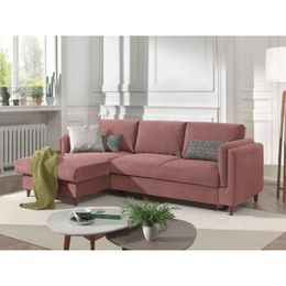 Brooke – ecksofa rechts links – mit schlaffunktion und bettkasten – 4-sitzer – aus samt - rosa