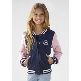 Sweatjacke Kangaroos Gr. 128/134, blau (marine, rosa), Mädchen, angeraute Sweatware, Obermaterial: 100% Baumwolle, bedruckt, Sweatjacken, mit Kragen