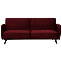 Beliani - Sofa Dunkelrot Samtstoff 3-Sitzer Schlaffunktion Retro Modern Wohnzimmer