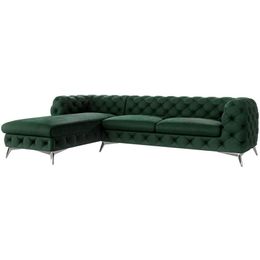 Chesterfield Ecksofa mit Ottomane River, Flasche Grün Samt