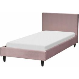 Beliani - Polsterbett Rosa Samtstoff mit Lattenrost 90 x 200 cm Abnehmbarer Bezug Modernes Design Einzelbett Schlafzimmer Kinderzimmer Ausstattung