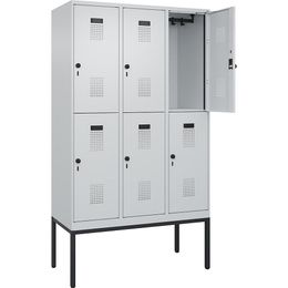 C+P Doppelstock-Spind Evolo PLUS, 3 Abteile, lichtgrau, B 1200 mm, mit schmalen Füßen, Drehriegel