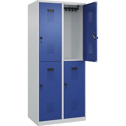 C+P Doppelstock-Spind Evolo PLUS, 2 Abteile, lichtgrau / enzianblau, B 800 mm, mit Bodengleitern, Drehriegel