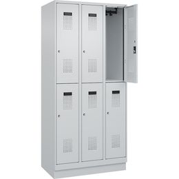 C+P Doppelstock-Spind Evolo PLUS, 3 Abteile, lichtgrau, B 900 mm, mit Bodensockel, Zylinderschloss