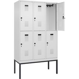 C+P Doppelstock-Spind Evolo PLUS, 3 Abteile, verkehrsweiß, B 1200 mm, mit schmalen Füßen, Drehriegel