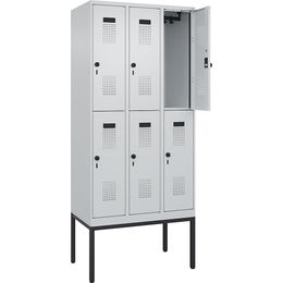 C+P Doppelstock-Spind Evolo PLUS, 3 Abteile, lichtgrau, B 900 mm, mit schmalen Füßen, Drehriegel