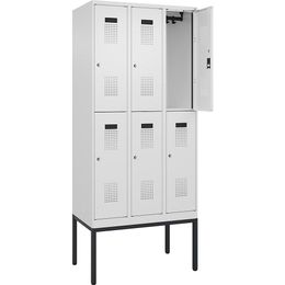 C+P Doppelstock-Spind Evolo PLUS, 3 Abteile, verkehrsweiß, B 900 mm, mit schmalen Füßen, Zylinderschloss