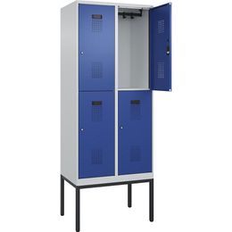 C+P Doppelstock-Spind Evolo PLUS, 2 Abteile, lichtgrau / enzianblau, B 800 mm, mit schmalen Füßen, Zylinderschloss