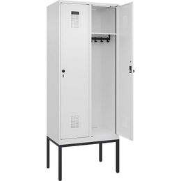 C+P Spind Evolo PLUS, 2 Abteile, verkehrsweiß, B 800 mm, mit schmalen Füßen, Drehriegel