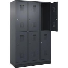 C+P Doppelstock-Spind Evolo PLUS, 3 Abteile, grau, B 1200 mm, mit Bodensockel, Zylinderschloss