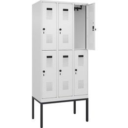 C+P Doppelstock-Spind Evolo PLUS, 3 Abteile, verkehrsweiß, B 900 mm, mit schmalen Füßen, Drehriegel