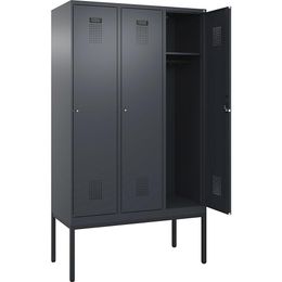 C+P Spind Evolo PLUS, 3 Abteile, grau, B 1200 mm, mit schmalen Füßen, Zylinderschloss