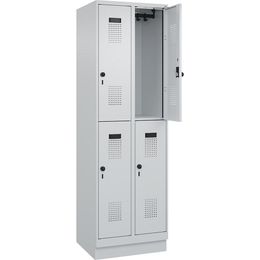 C+P Doppelstock-Spind Evolo PLUS, 2 Abteile, lichtgrau, B 600 mm, mit Bodensockel, Drehriegel