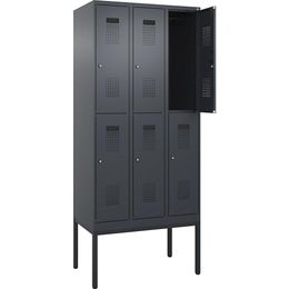 C+P Doppelstock-Spind Evolo PLUS, 3 Abteile, grau, B 900 mm, mit schmalen Füßen, Zylinderschloss