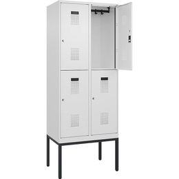 C+P Doppelstock-Spind Evolo PLUS, 2 Abteile, verkehrsweiß, B 800 mm, mit schmalen Füßen, Zylinderschloss