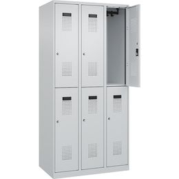 C+P Doppelstock-Spind Evolo PLUS, 3 Abteile, lichtgrau, B 900 mm, mit Bodengleitern, Zylinderschloss