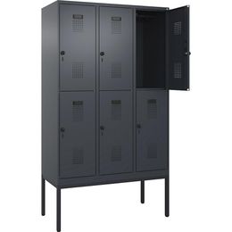 C+P Doppelstock-Spind Evolo PLUS, 3 Abteile, grau, B 1200 mm, mit schmalen Füßen, Drehriegel