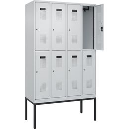 C+P Doppelstock-Spind Evolo PLUS, 4 Abteile, lichtgrau, B 1200 mm, mit schmalen Füßen, Zylinderschloss