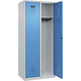 C+P Spind Evolo PLUS, 2 Abteile, lichtgrau / lichtblau, B 800 mm, mit Bodengleitern, Zylinderschloss