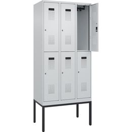 C+P Doppelstock-Spind Evolo PLUS, 3 Abteile, lichtgrau, B 900 mm, mit schmalen Füßen, Zylinderschloss