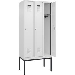 C+P Spind Evolo PLUS, 3 Abteile, verkehrsweiß, B 900 mm, mit schmalen Füßen, Zylinderschloss