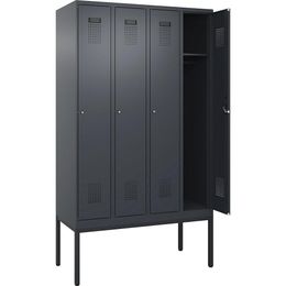 C+P Spind Evolo PLUS, 4 Abteile, grau, B 1200 mm, mit schmalen Füßen, Zylinderschloss