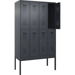 C+P Doppelstock-Spind Evolo PLUS, 4 Abteile, grau, B 1200 mm, mit schmalen Füßen, Zylinderschloss