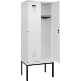 C+P Spind Evolo PLUS, 2 Abteile, verkehrsweiß, B 800 mm, mit schmalen Füßen, Zylinderschloss