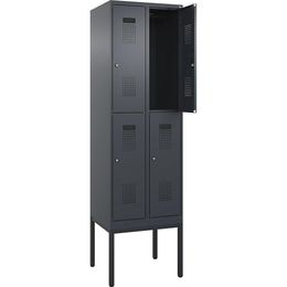 C+P Doppelstock-Spind Evolo PLUS, 2 Abteile, grau, B 600 mm, mit schmalen Füßen, Zylinderschloss
