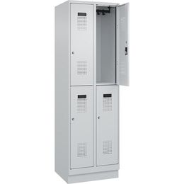C+P Doppelstock-Spind Evolo PLUS, 2 Abteile, lichtgrau, B 600 mm, mit Bodensockel, Zylinderschloss