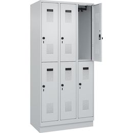 C+P Doppelstock-Spind Evolo PLUS, 3 Abteile, lichtgrau, B 900 mm, mit Bodensockel, Drehriegel