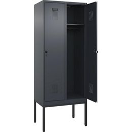 C+P Spind Evolo PLUS, 2 Abteile, grau, B 800 mm, mit schmalen Füßen, Drehriegel